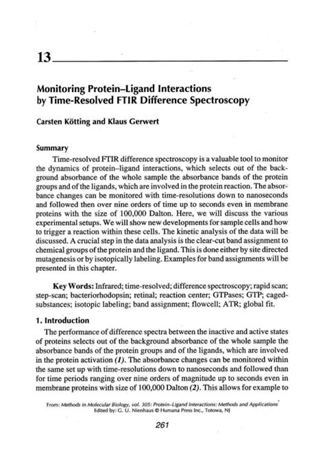 Pdf Monitoring Protein Ligand Interactions By Time Resolved Ftir Difference Spectroscopy