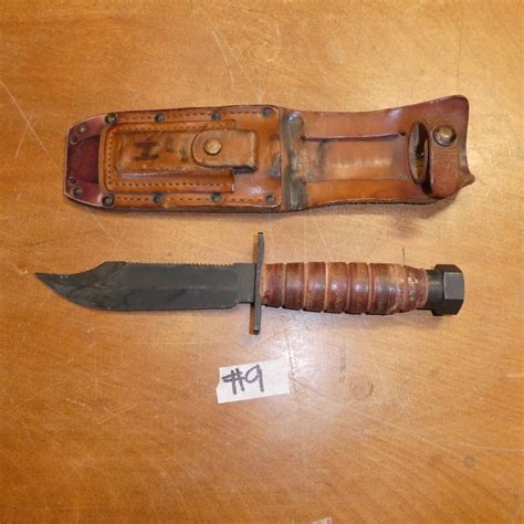 Lot 9 Vintage Camillus Combat Knife With Leather Sheath Norcal