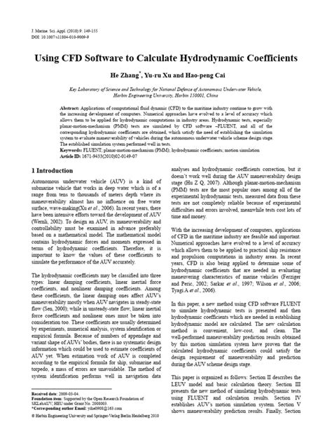 Using Cfd Software To Calculate Hydrodynamic Coefficients Pdf Fluid Dynamics Force