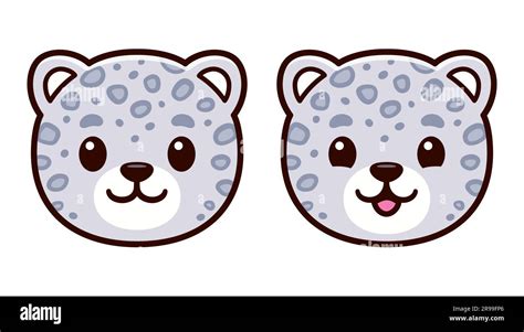 Cute Cartoon Snow Leopard Face Icon Kawaii Baby White Leopard Smiling Vector Clip Art