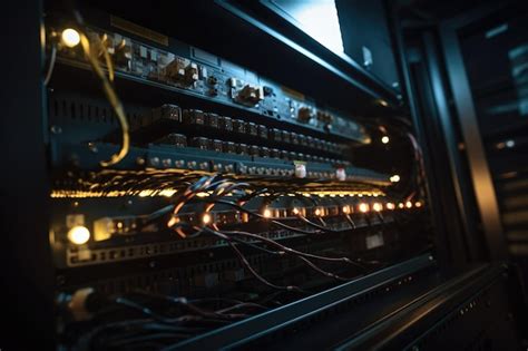 Premium Ai Image Closeup Of Server Rack With Blinking Lights Cables And Hardware Visible