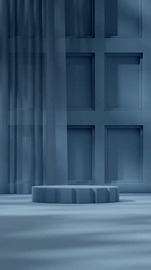 단색 파란색 커튼과 벽 3d 렌더링이 있는 초상화의 장면 모형 파란색 연단 0명에 대한 스톡 사진 및 기타 이미지 0명 3차원 형태 강단 Istock