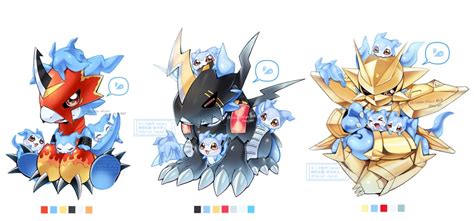 Magnamon Chibimon Fladramon And Lighdramon Digimon Drawn By Shingetsu Doru Danbooru