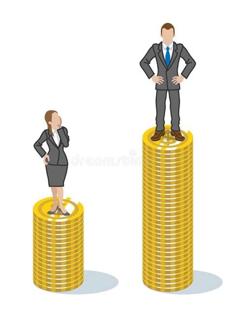 Two Employees Standing On The Piled Coins Gender Wage Gap Issue Clip
