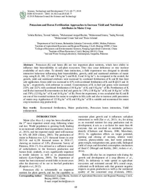 Pdf Potassium And Boron Fertilization Approaches To Increase Yield