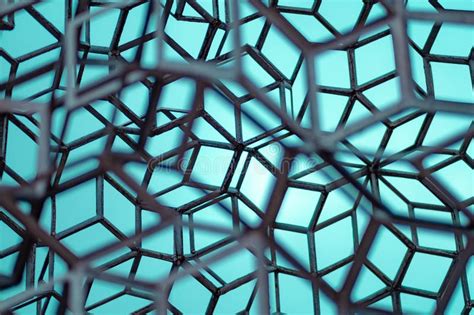 Abstract Geometric Pattern With Interconnected Metallic Structures On A Blue Background Creating