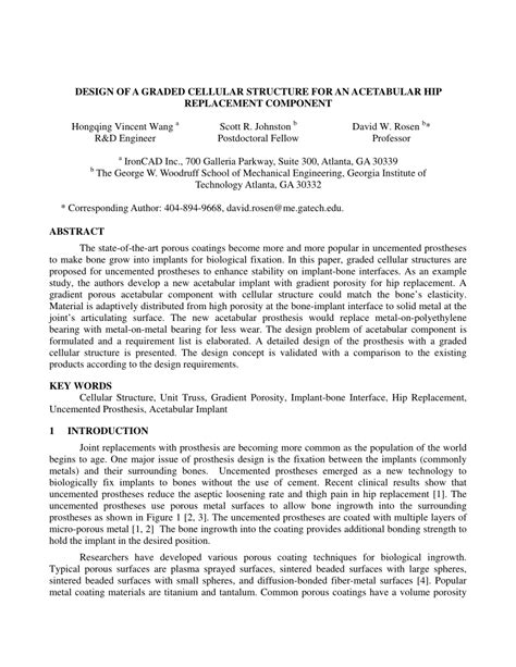 Pdf Design Of A Graded Cellular Structure For An Acetabular Hip