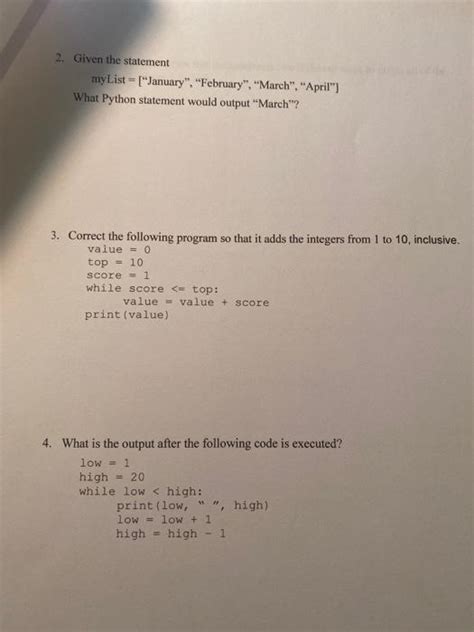 Solved 2 Given The Statement Mylist January