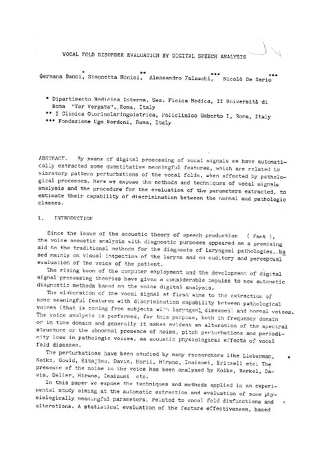 Pdf Vocal Fold Disorder Evaluation By Digital Speech Analysis