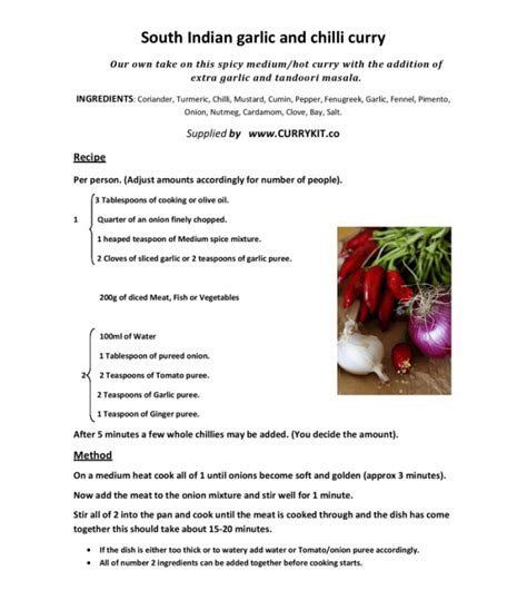 Garlic And Chilli Curry Curry Kits