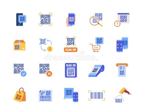 Set Of Qr Code Icons Colorful Symbols With Qr Code On Smartphone Screen Scanning Barcode On