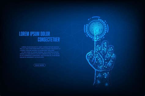 Vector Pointing Wireframe Hand Scan Fingerprint Cyber Security Concept