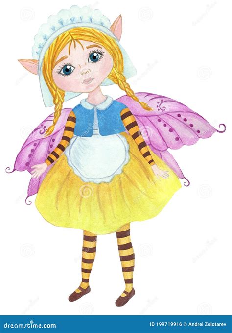 Cartoon Voor Elf Elf Vliegende Vleugels De Waterkleurillustratie Van