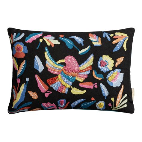 Oaxaca Black Multi Embroidered Indoor Outdoor Lumbar Pillow World Market