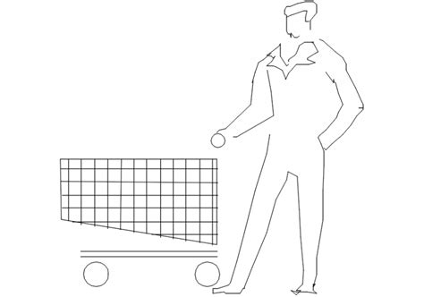 2d Cad Drawing Of A Man With Shopping Cart Autocad Software Cadbull