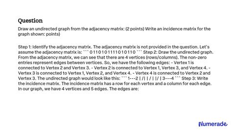 solved draw an undirected graph from the adjacency matrix 2 points