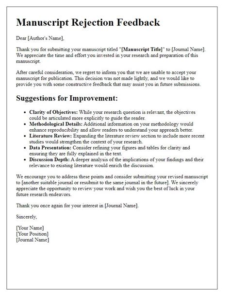 Letter Template For Manuscript Rejection Feedback Free Samples In Pdf