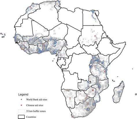Distribution Of Aid Projects And 35 Km Buffer Zones Around
