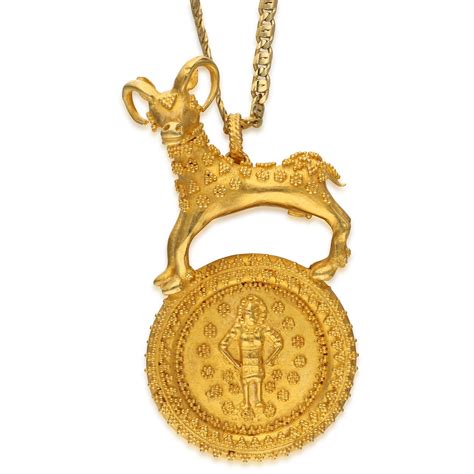 Gold Ancient Inspired Ram Pendant Necklace Available For Immediate Sale