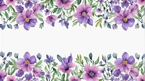 Purple Flowers And Green Leaves On A White Background Premium Ai