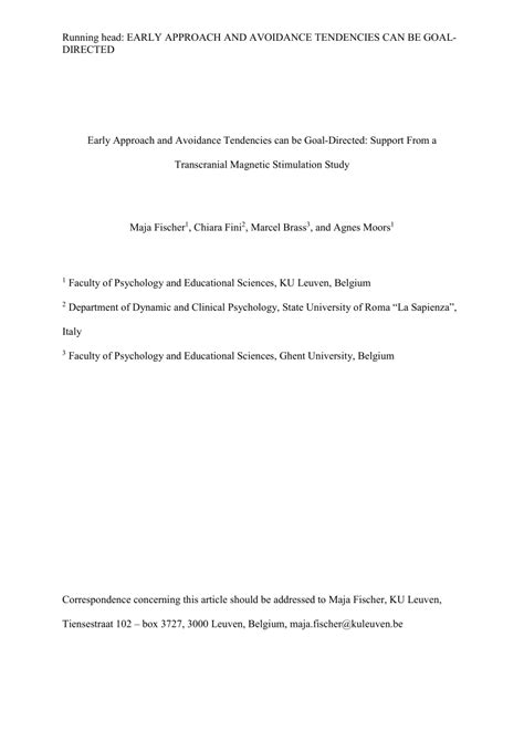 Pdf Early Approach And Avoidance Tendencies Can Be Goal Directed Support From A Transcranial