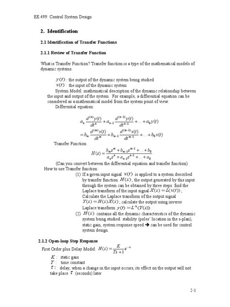 Identification 21 Identification Of Transfer Functions 211 Review Of Transfer Function