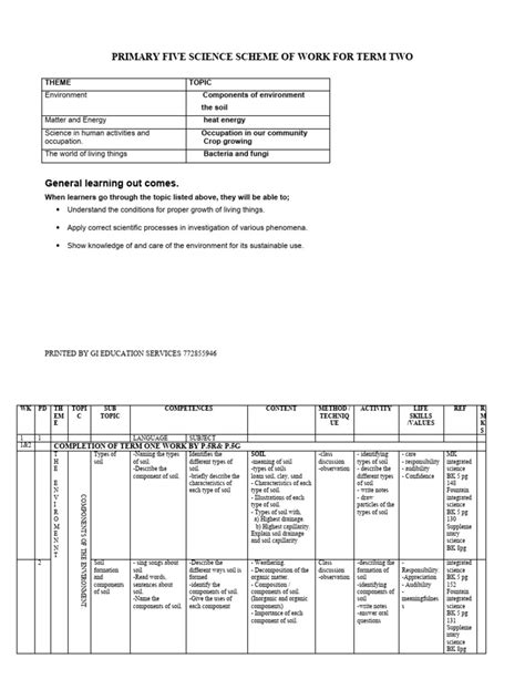 primary five science scheme of work for term two download free pdf