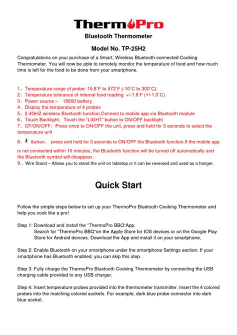 Thermopro Bluetooth Cooking Thermometer User Manual