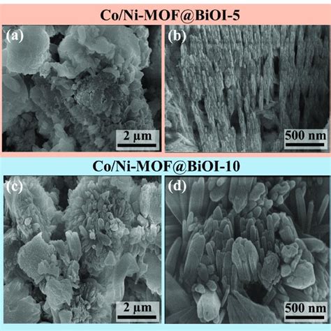 sem micrographs of a b ni mof and c d co ni mof download