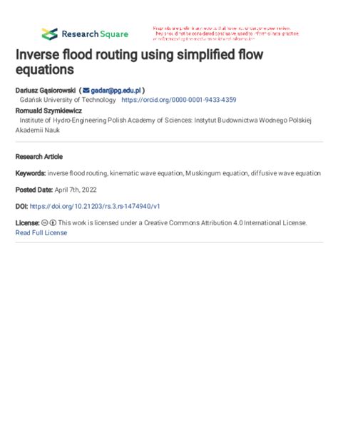 Pdf Inverse Flood Routing Using Simplified Flow Equations