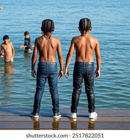 Two 12-year-old Boys Standing On Jetty AI-generated image 2521358333 | Shutterstock