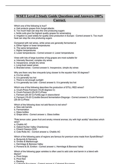 WSET Level Study Guide Questions And Answers Correct WSET Stuvia US