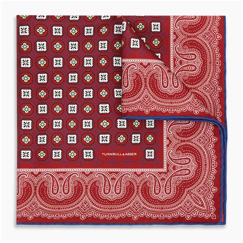 Red Floral Tile And Paisley Silk Pocket Square Turnbull And Asser Uk