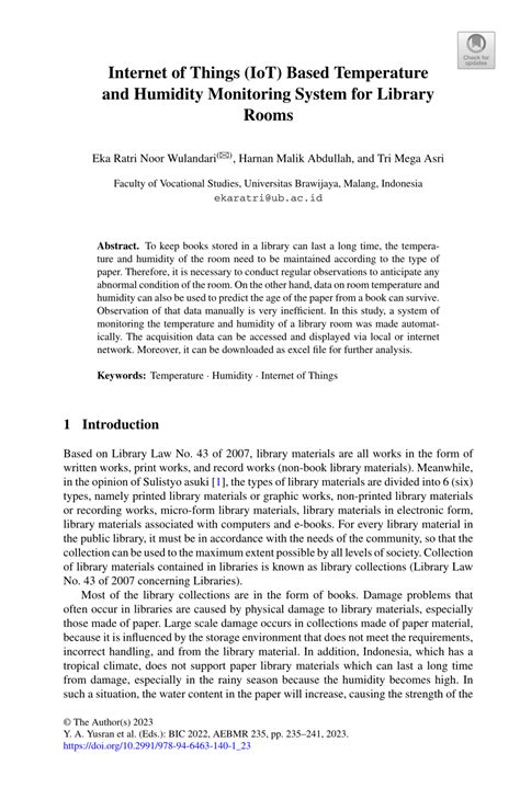 Pdf Internet Of Things Iot Based Temperature And Humidity Monitoring System For Library Rooms