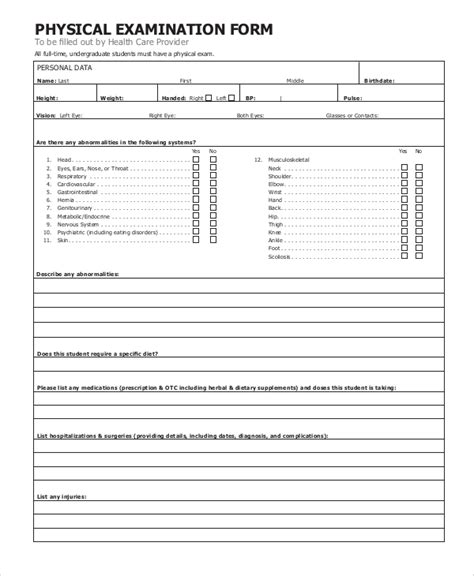 Adult Physical Form Printable Printable Forms Free Online