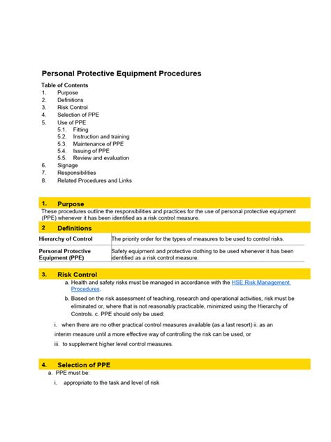 Personal Protective Equipment Procedures Pdf Personal Protective Equipment Risk