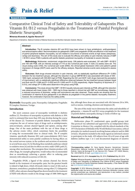 Pdf Comparative Clinical Trail Of Safety And Tolerability Of Gabapentin Plus Vitamin B1 B12