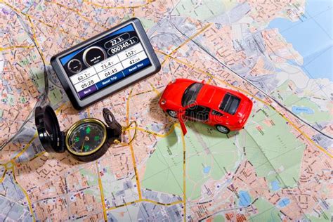 GPS Navigation System On A Traveling Map Stock Photo Image Of Global Freeway