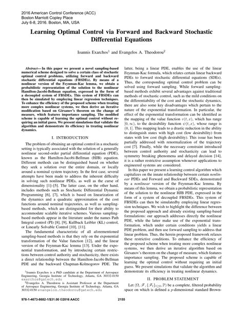 Pdf Learning Optimal Control Via Forward And Backward Stochastic