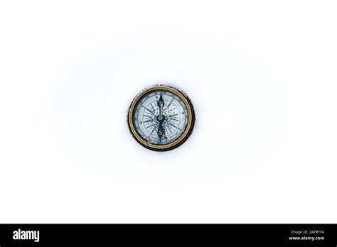 Compass For Directions With A Golden Outer Ring On A White Background