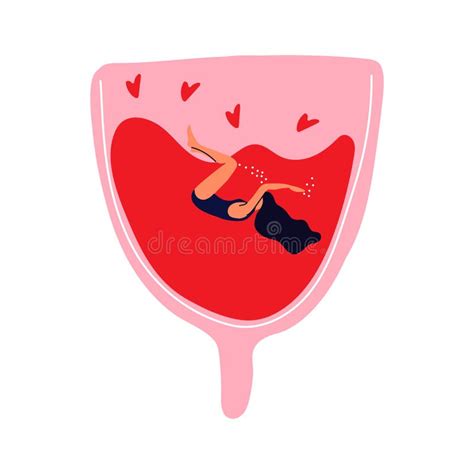 Women Swim In Menstrual Cup Girl Having Menstrual Period Stock Vector