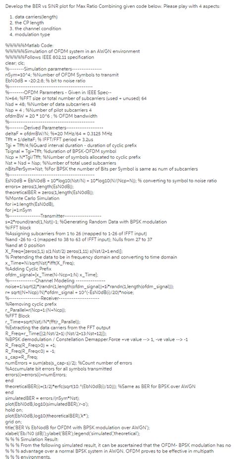 Develop The Ber Vs Sinr Plot For Max Ratio