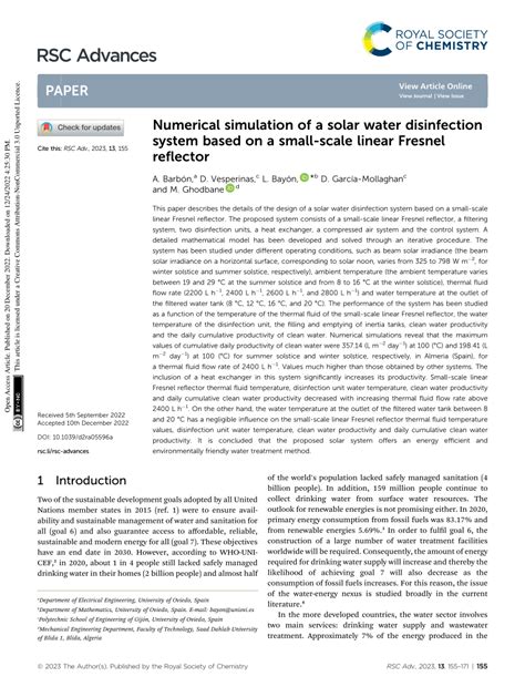 Pdf Numerical Simulation Of A Solar Water Disinfection System Based On A Small Scale Linear