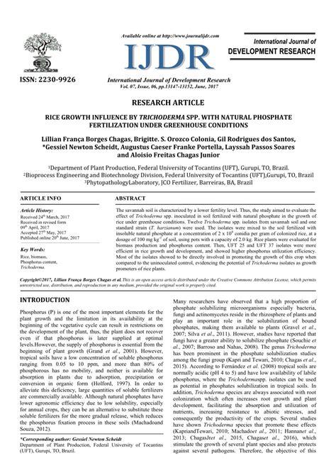 Pdf Rice Growth Influence By Trichoderma Spp With Natural Phosphate Fertilization Under