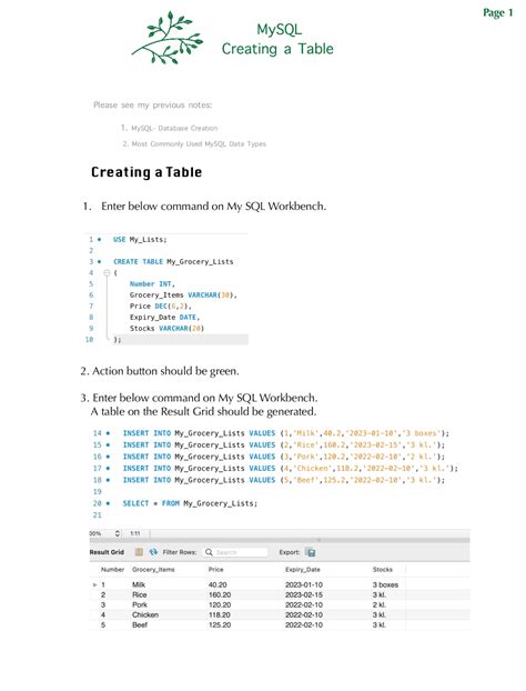 Mysql Creating A Table Docsity