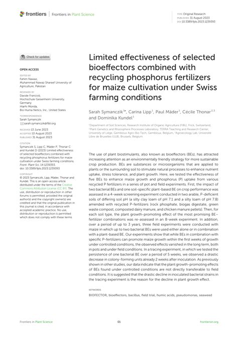Pdf Limited Effectiveness Of Selected Bioeffectors Combined With Recycling Phosphorus