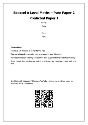 a level maths pure predicted paper 2 teaching resources