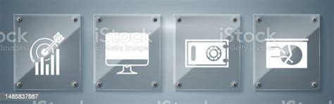 set board with graph chart safe computer monitor screen and target with