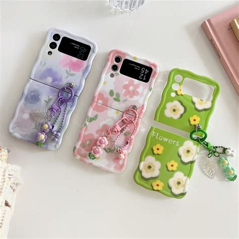 모이몰 갤럭시 Z플립5 Z플립4 Z플립3 웨이브 물결모양 실리콘 범퍼 귀여운 꽃 키링 꽃무늬 제트플립5 제트플립4 제트플립3 지플립5 지플립4 지플립3 케이스