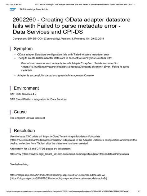 2602260 Creating Odata Adapter Datastore Fails With Failed To Parse Metadate Error Data
